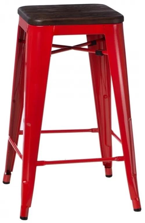 Barová židle Tolix 65, červená/kartáčovaný ořech