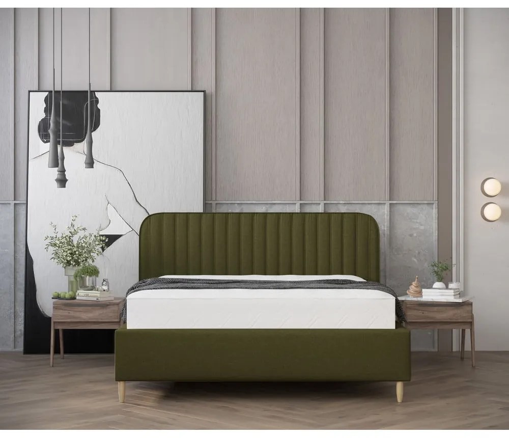 Zelená čalouněná dvoulůžková postel s úložným prostorem s roštem 180x200 cm Noto - II. jakost – Maison de Rêve