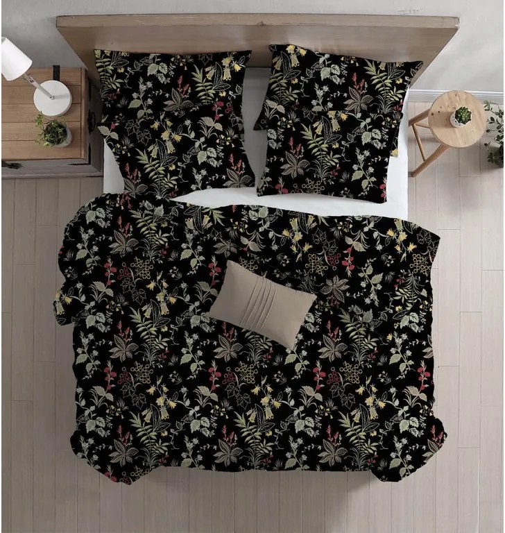 Povlečení z Renforcé bavlny FLORWELLA černé Rozměr povlečení: 2 ks 70 x 90 cm | 200 x 220 cm