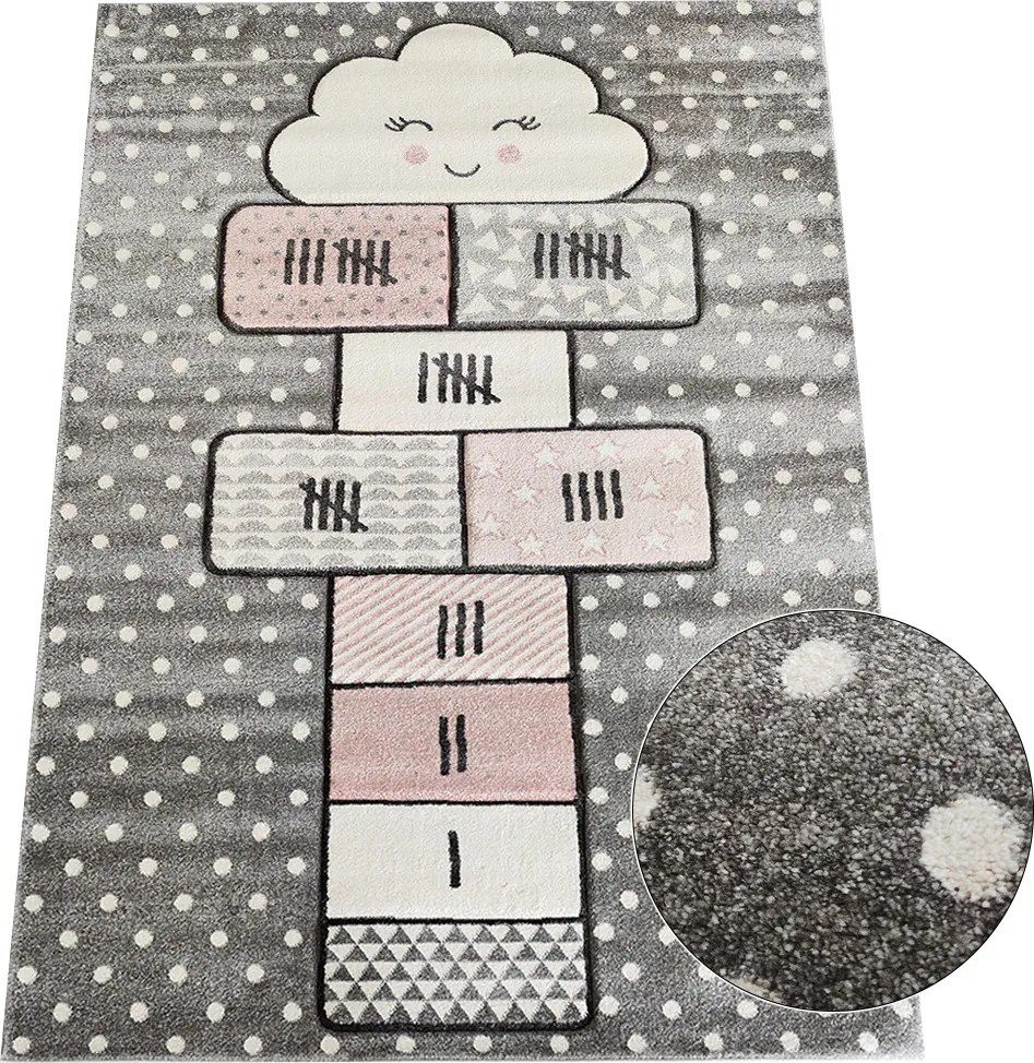 BE Dětský koberec Smart Kids 22604 GREY - šedý obdélníkový, skákací Rozměr: 120x180 cm