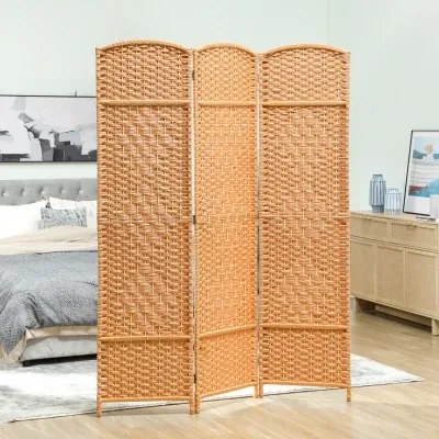 HOMCOM vnitřní paravan ze dřeva, 3-dílná skládací dělící stěna pro obývací pokoj, ložnici, 135 x 180 cm, světle hnědá