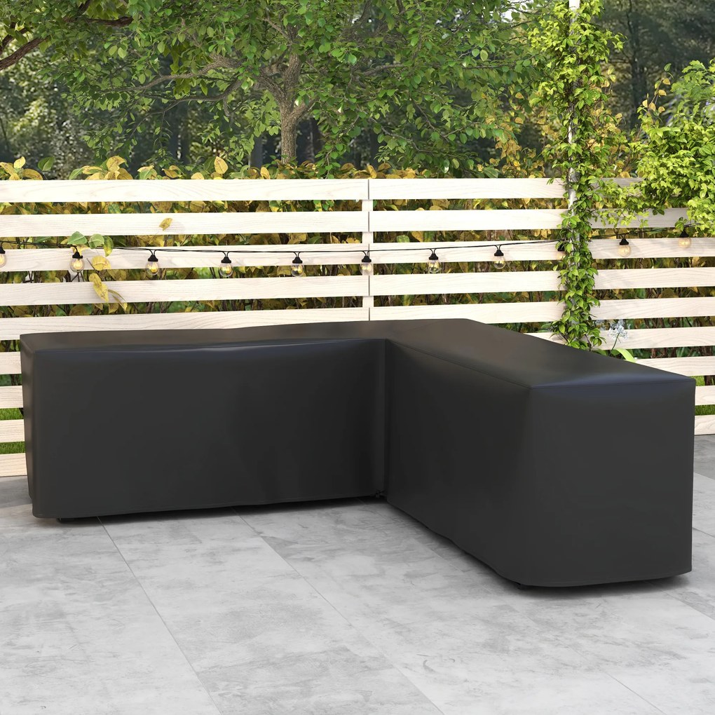Outsunny Ochranný kryt na zahradní nábytek Vodotěsný kryt ve tvaru L na rohovou pohovku, anti-UV 250 x 79 cm Černá barva