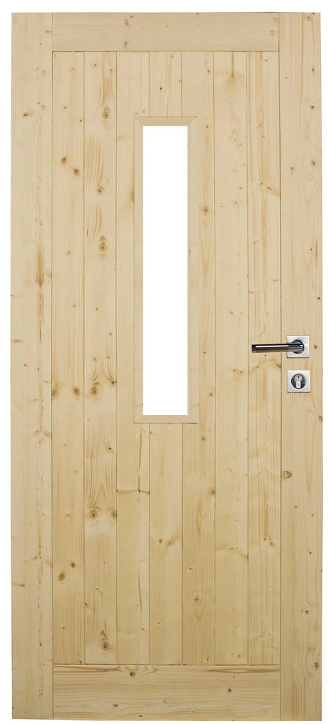 Vedlejší vchodové dveře Průzor, 90 L, rozměr vč. zárubně: 900 × 1970 mm, masivní dřevo, levé, smrk, průzor