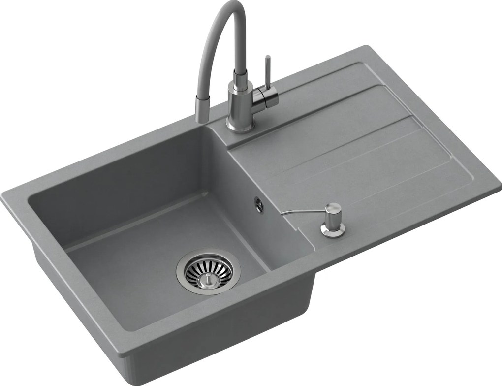 Šedý kuchyňský granitový dřez QUADRON READY- MAX + BATERIE A DÁVKOVAČ NA SAPONÁT