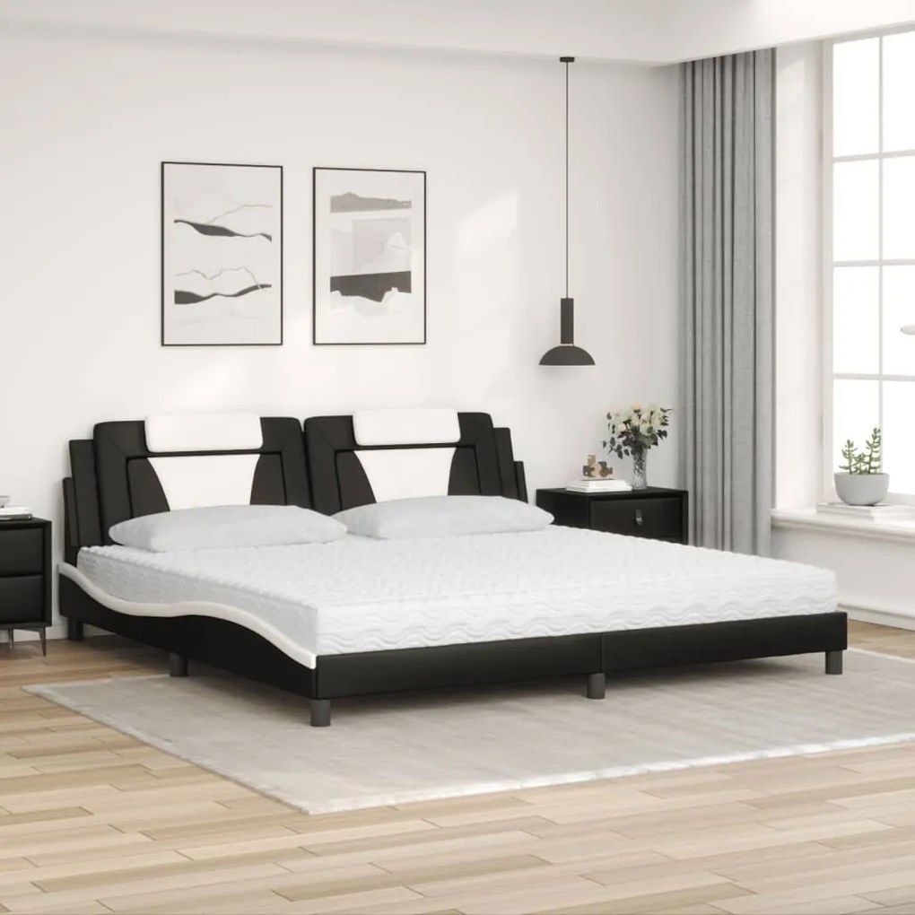 Postel Viana s matrací černá a bílá 200 x 200 cm umělá kůže 3208822