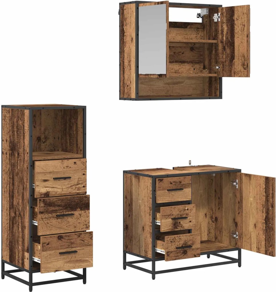 Sada koupelnového nábytku 3 ks Staré dřevo 65 x 33 x 60 cm 3402332