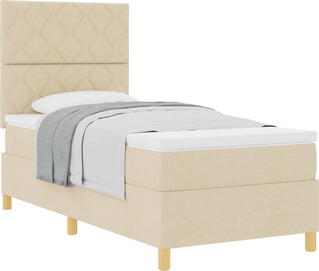 Postel s boxspringem s čelo Krémová 100 x 200 cm textil 3339677