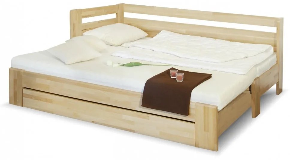 Rozkládací postel s úložným prostorem DUO LUX levá, 90x200, buk VYKONA, Koňak