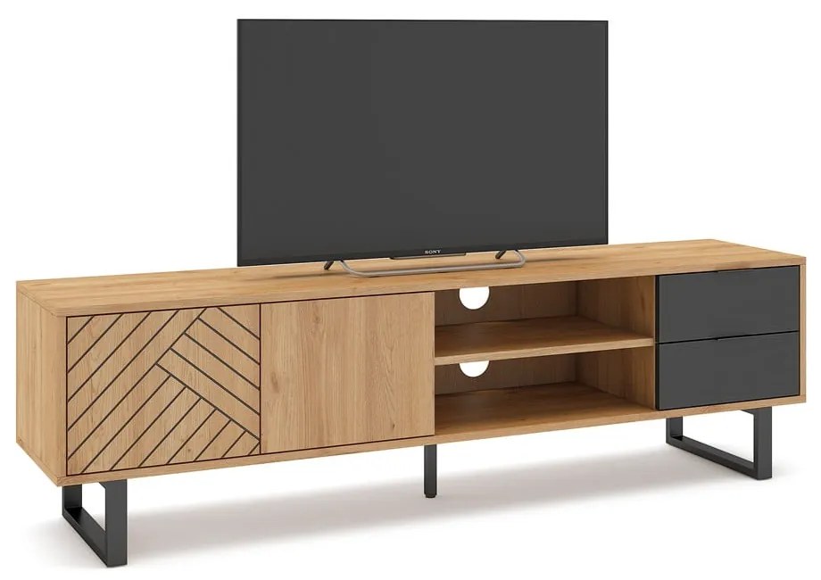 Antracitový/přírodní TV stolek v dekoru dubu 180x51,5 cm Madona – Marckeric