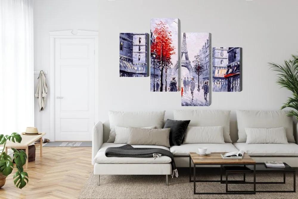 Vícedílný obraz Pohled Na Pařížskou Ulici Jako Namalovanou Nedostatek Nedostatek Plátno Canvas 80x50