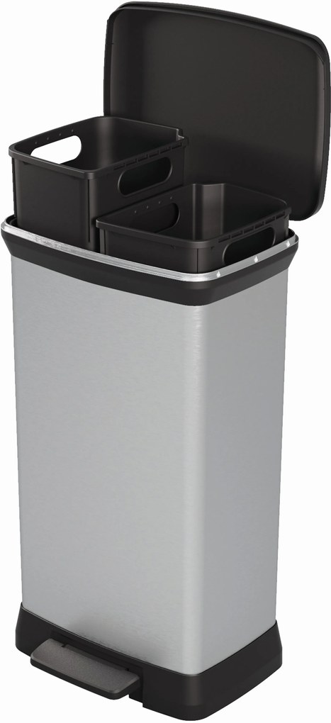 CURVER DECO BIN DUO 23L+23L Odpadkový koš 39 x 29 x 72 cm stříbrný 08680-582