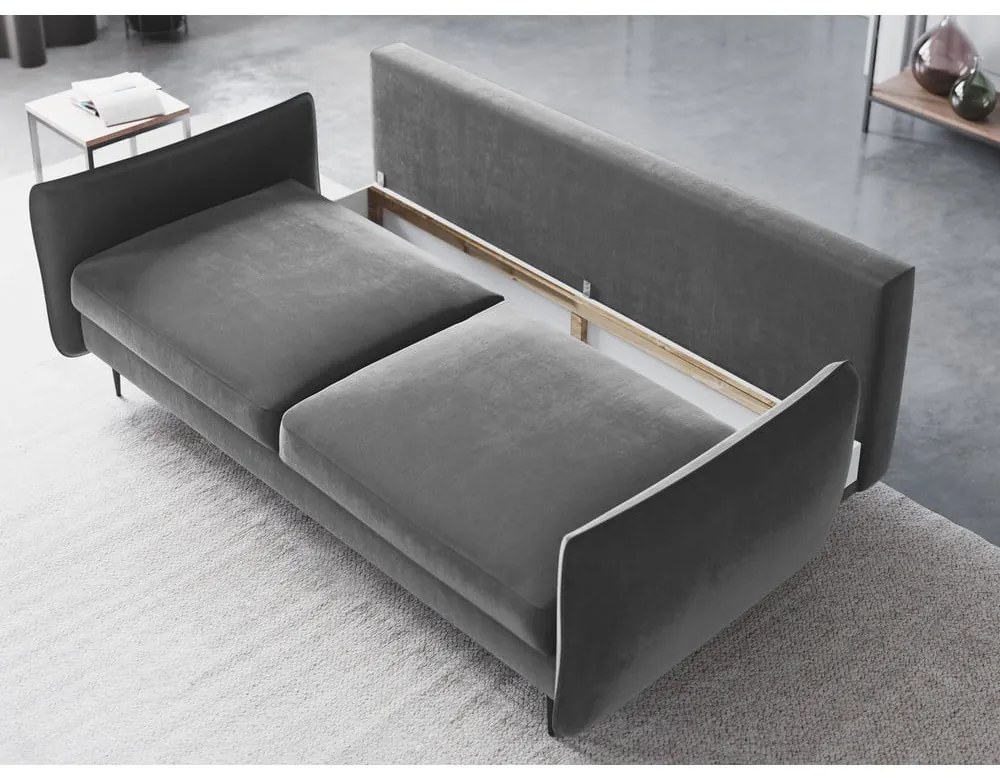 Šedá sametová rozkládací/s úložným prostorem pohovka 222 cm Vermont - II. jakost – Cosmopolitan Design