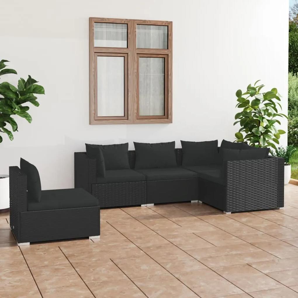 vidaXL 5dílná zahradní sedací souprava s poduškami polyratan [3102314] Barva: Černá a krémová