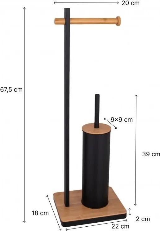Erga Luki, držák na toaletní papír a WC kartáč 2v1, černá matná-hnědá, ERG-YKA-P.LUKI