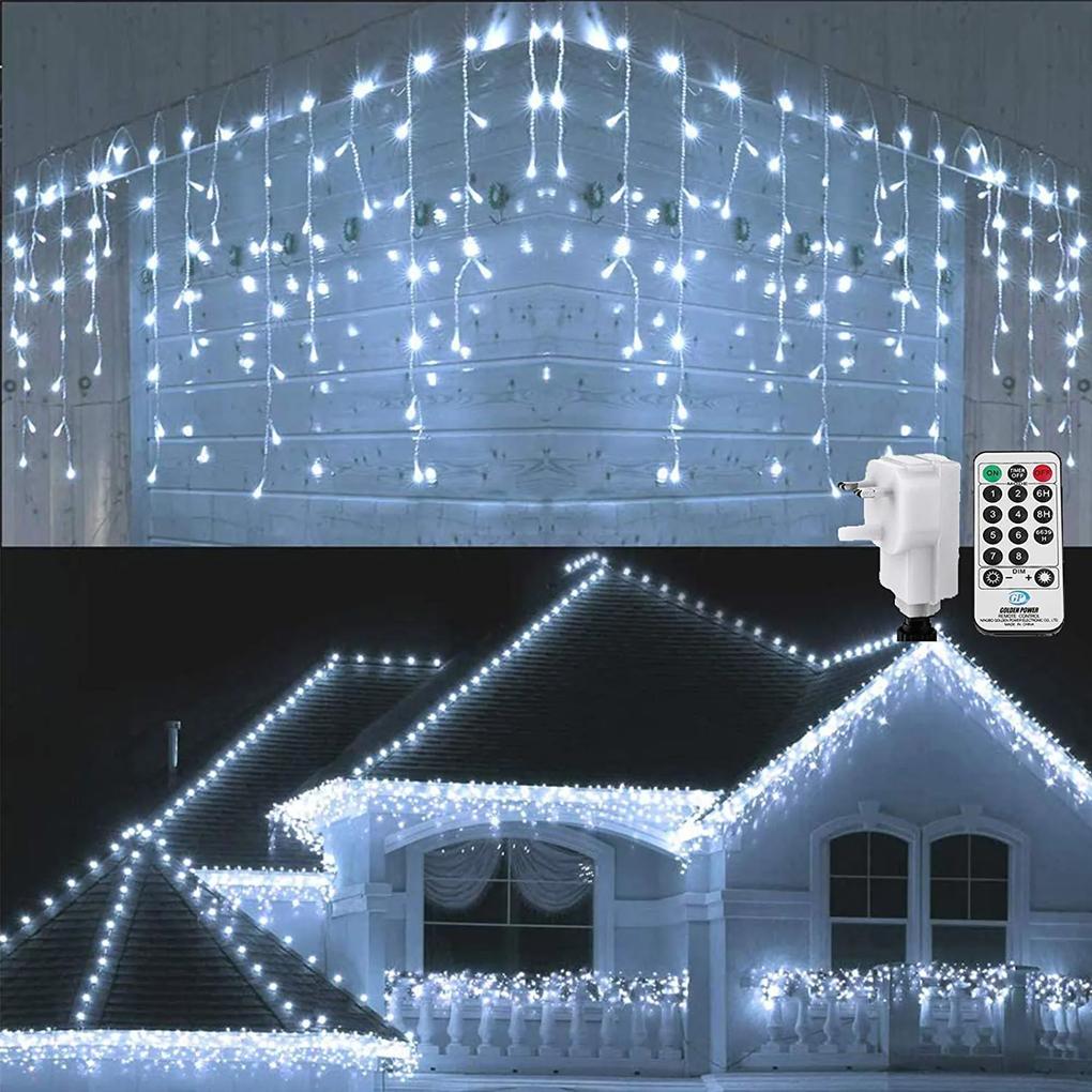 Venkovní LED vánoční závěs Délka světelné části + délka přívodního kabelu a počet LED: 10m+5m, 310 LED, stálé svícení, s časovačem 6h/18h