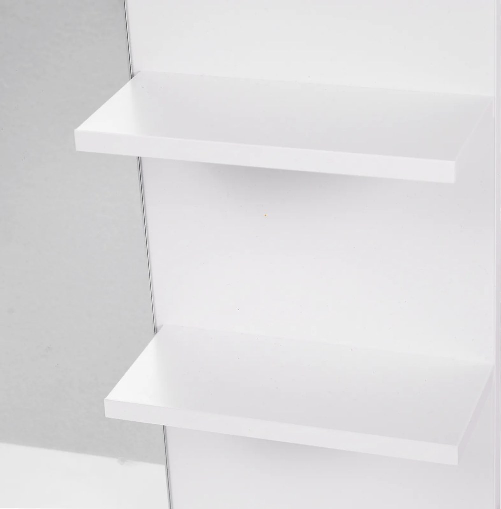 kleankin koupelnové zrcadlo nástěnné zrcadlo se 3 policemi, zrcadlová polička do koupelny, MDF bílá 60x10x48cm, moderní design pro pořádek