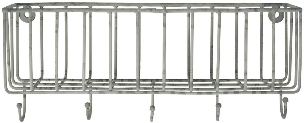 IB LAURSEN Závěsný košík s háčky White Wall basket, šedá barva, bílá barva, kov