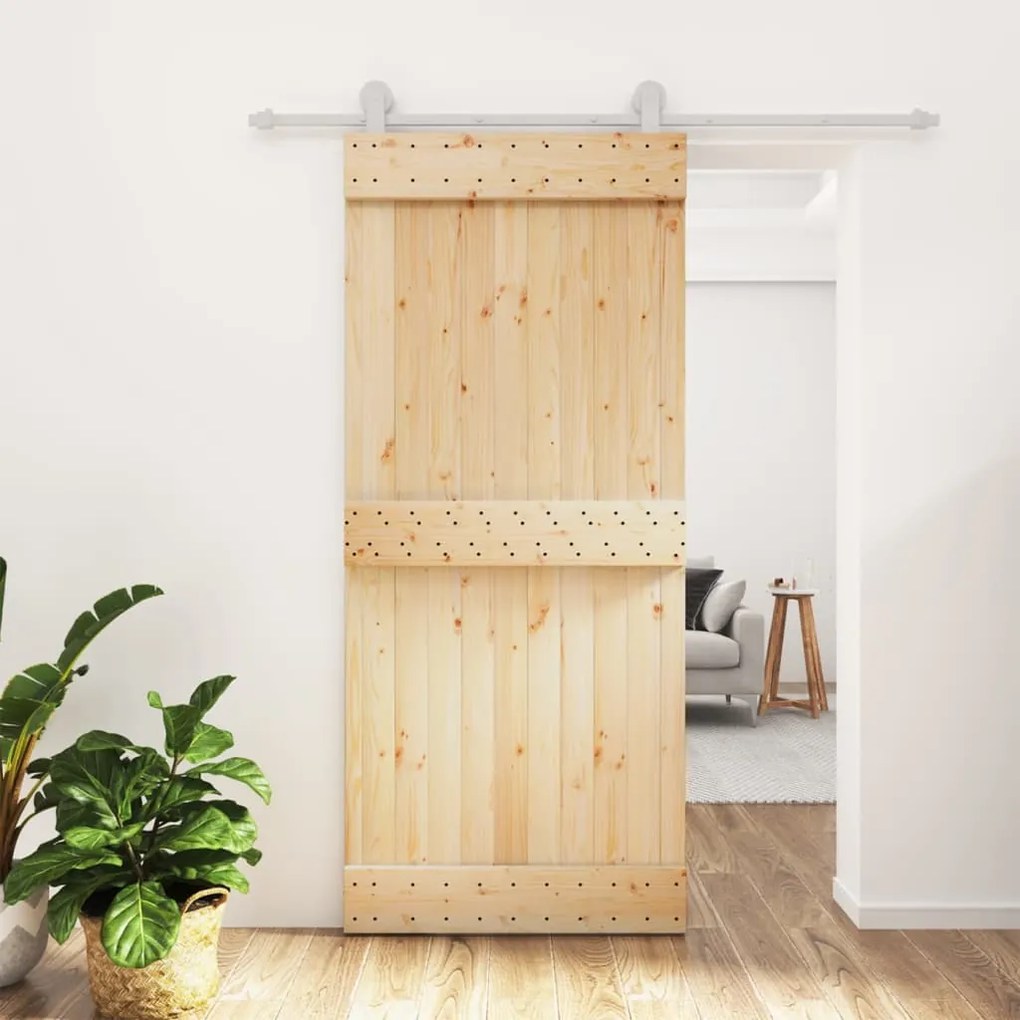 Posuvné Dveře S Kováním 90 X 210 Cm Masivní Borové Dřevo