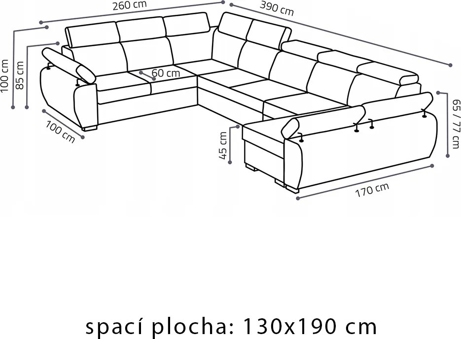 Sedací souprava BASTON | 260x390x170 cm | rozkládací + 2x úložný prostor | VÝBĚR TKANIN