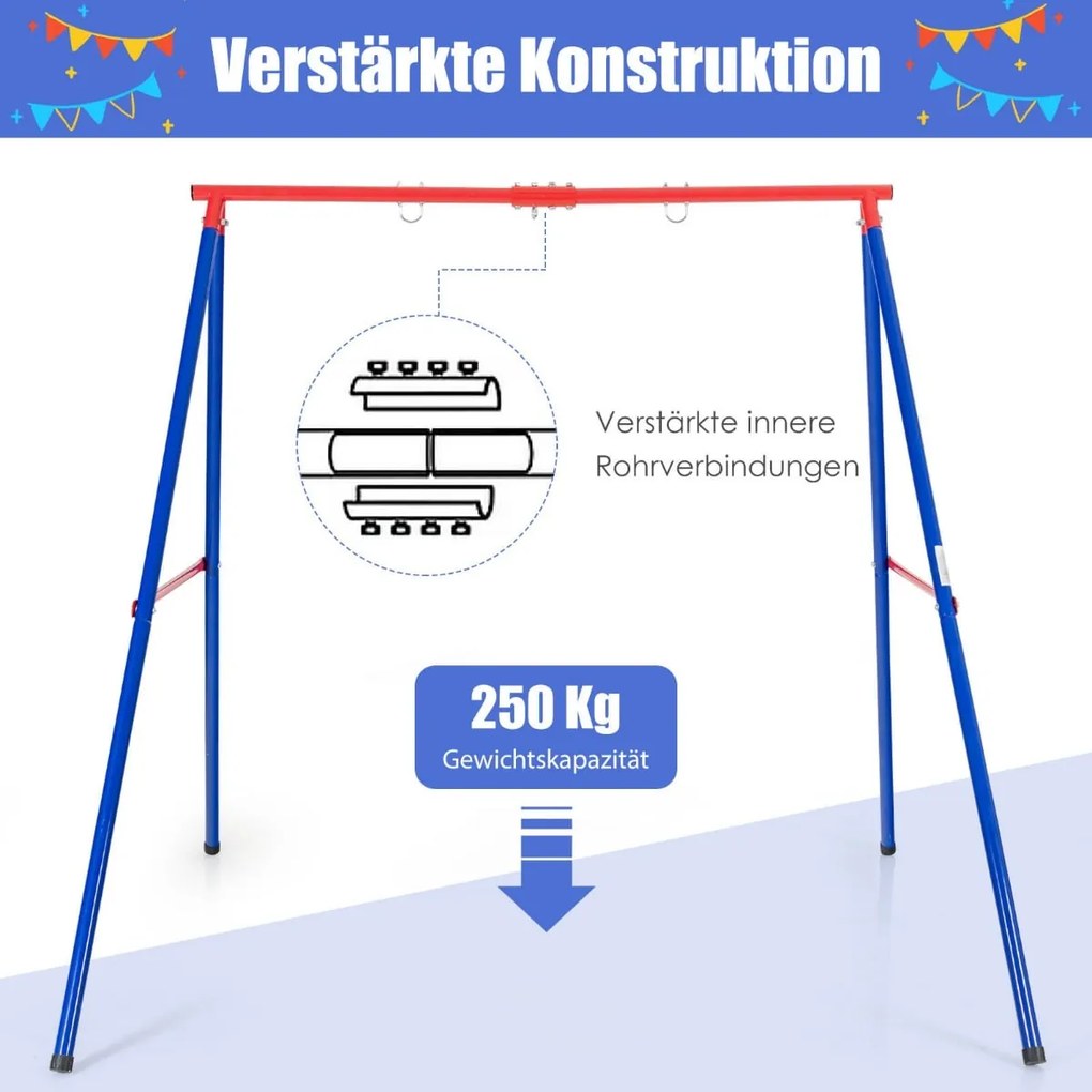Costway Robustní kovová houpačka Rám zahradní houpačka A-frame červená +, modrý