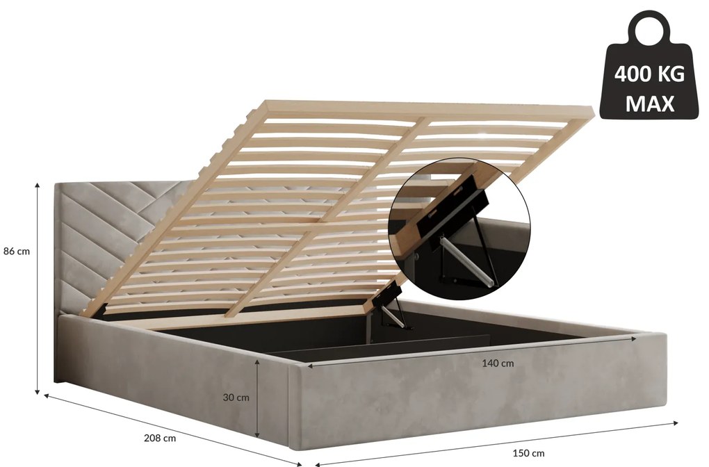Postel TRIEST 140x200 tmavěšedá s úložným prostorem