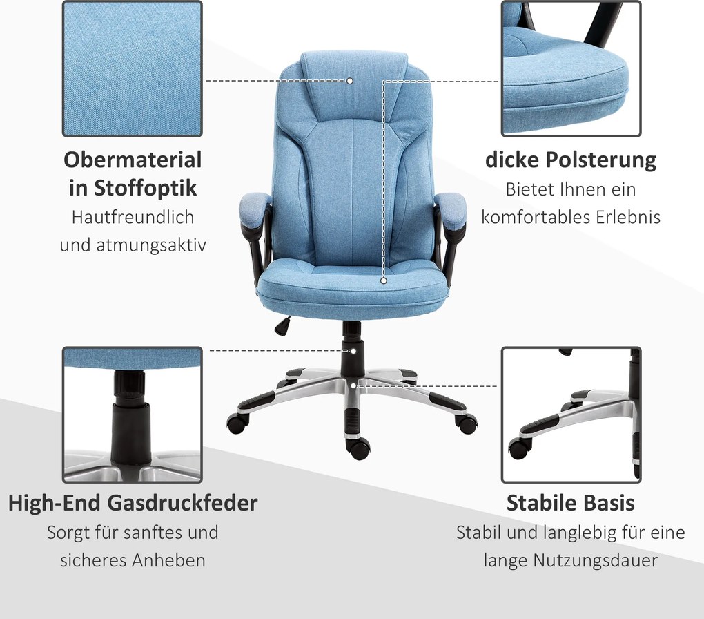 Manažerská židle Vinsetto kancelářská židle ergonomická kancelářská židle výškově nastavitelná světle modré plátno 66x75x110-120cm pro pohodlnou práci