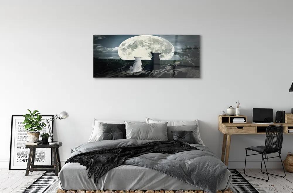 akrylový obraz Wolves měsíc lesní 120x60 cm