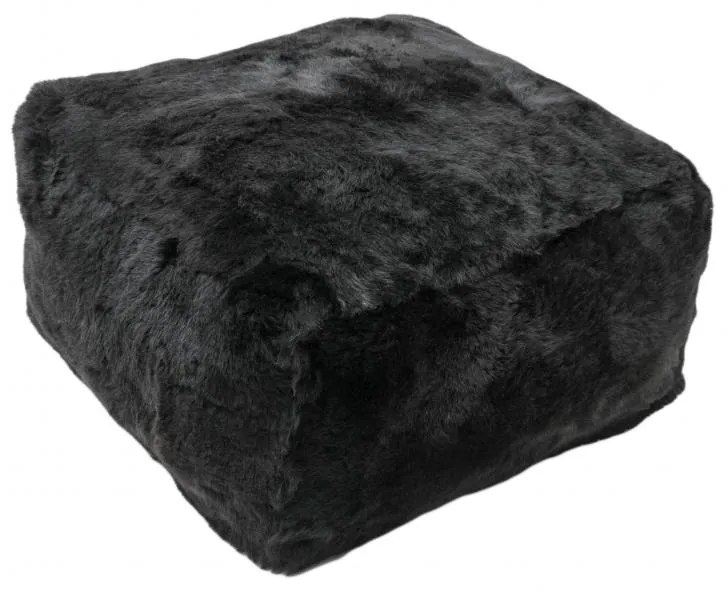 Kožený taburet, ovčí kůže, černohnědá, přírodní kůže, střižený chlup