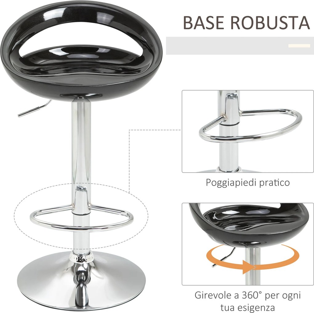HOMCOM Set 2 Vysokých Barových Židlí, otočné o 360°, s opěrkou a opěrkou na nohy, nastavitelná výška, ocelová základna, pro jídelnu a kuchyň, 46x41x7…
