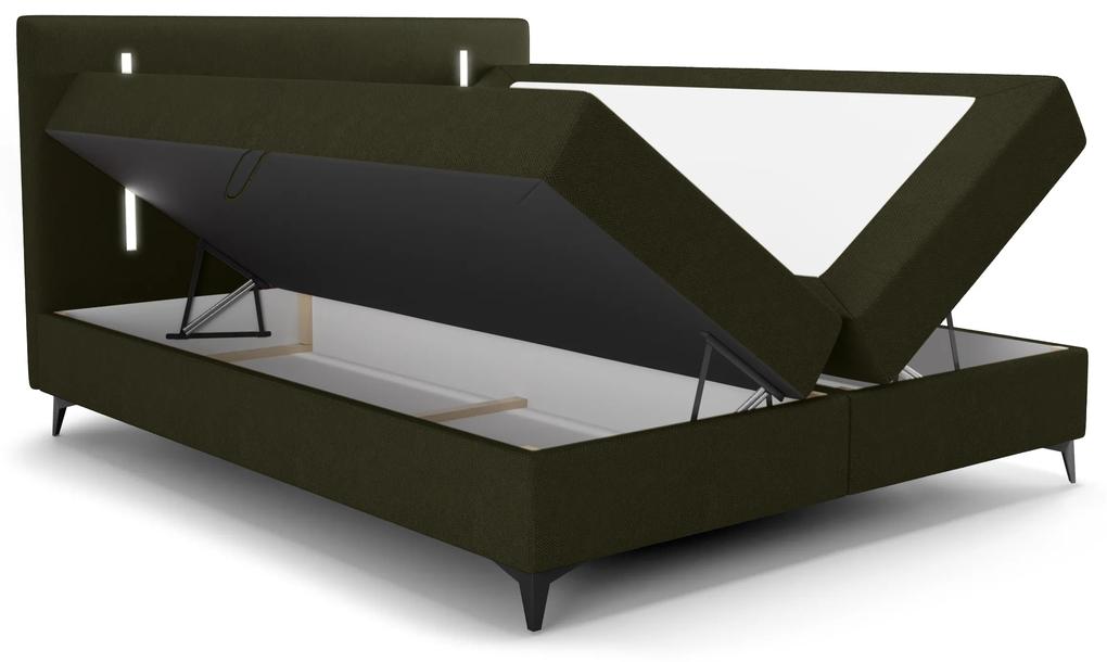 Manželská postel 140 cm Ortega Comfort (olivová zelená) (s roštem a matrací, s úl. prostorem) (s LED osvětlením). 1082715
