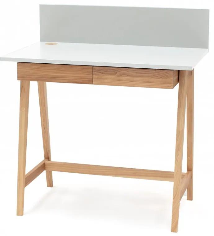 Bílý psací stůl s podnožím z jasanového dřeva Ragaba Luka, délka 85 cm