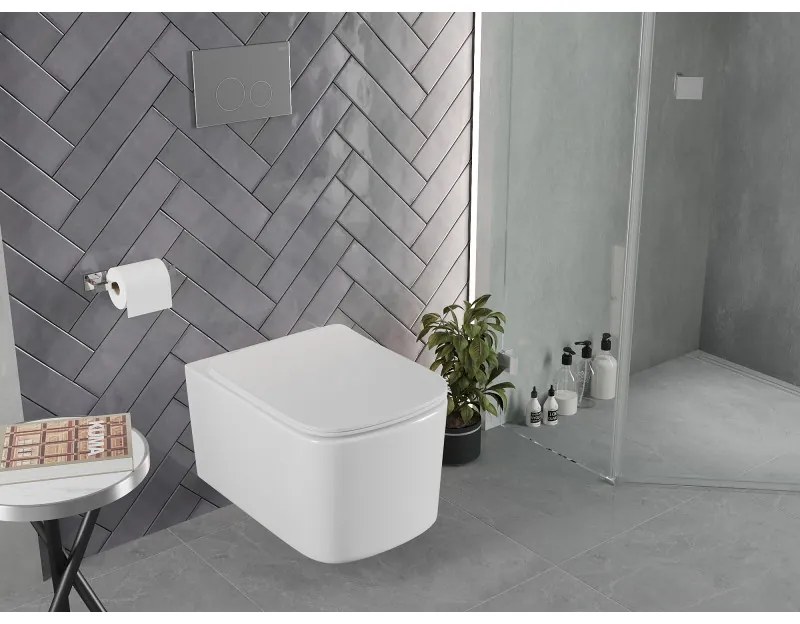 Mexen Vivo, závěsná WC mísa 555x370x335 mm, Rimless Tornádo, bílá lesklá, 3361XX00T