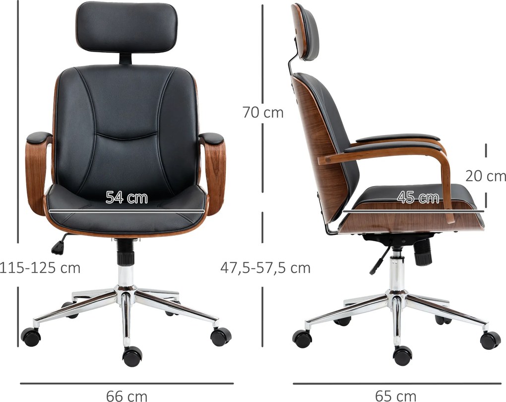 Ergonomická kancelářská židle Vinsetto s otočnou deskou a PU koženým potahem, s odnímatelným opěradlem, nastavitelnou výškou a naklápěcí funkcí 63x62…