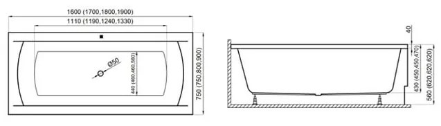 Polimat Akrylátová obdélníková vana Ines 160x75 (170x75, 180x80, 190x90) Barva: Bílá, Rozměry (cm): 160x75