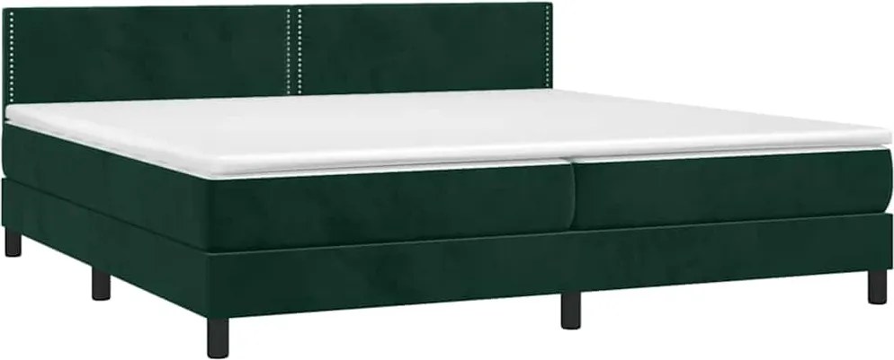Box spring postel s matrací a LED tmavě zelená 200x200 cm samet 3134366