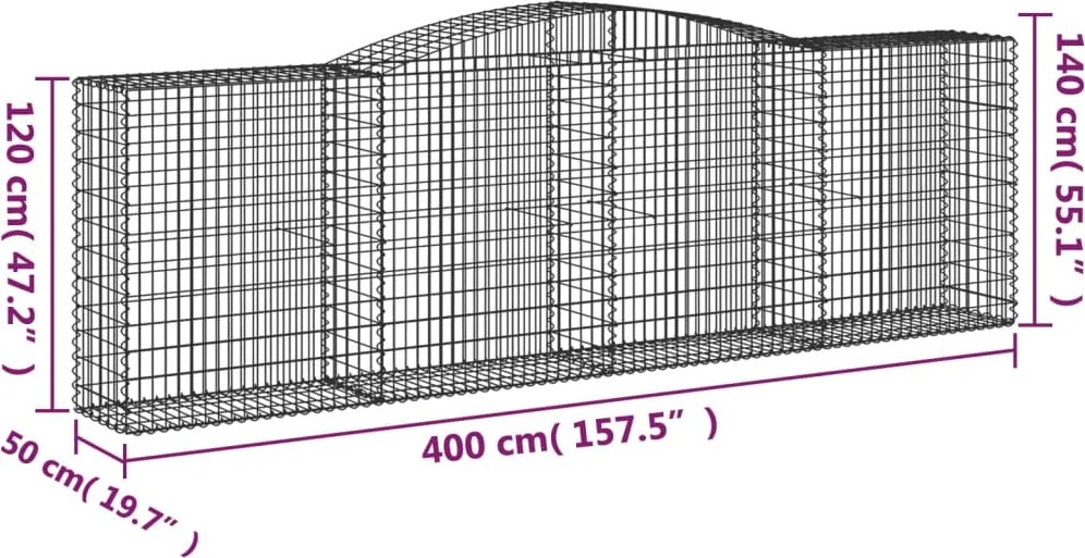 Klenuté gabionové koše 15ks 400x50x120/140cm pozinkované železo 3147018
