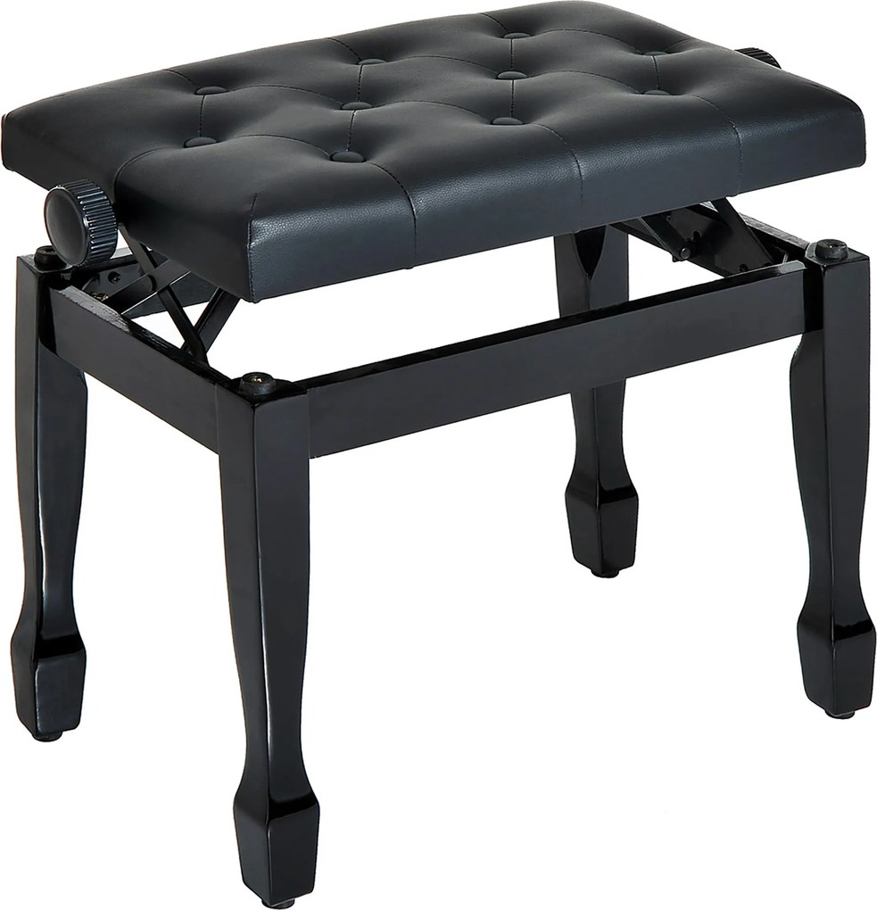 HOMCOM Klavírní Stolička Klavírní Lavice Nastavitelná Výška Stolička pro Hudební Nástroje Pevné Dřevo Umělá Kůže Černá 64 x 35 x 45-55 cm | Aosom
