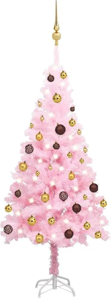 vidaXL Umělý vánoční stromek s LED a sadou koulí 120 cm PVC [3077497] Barva: Zlatá a šedá