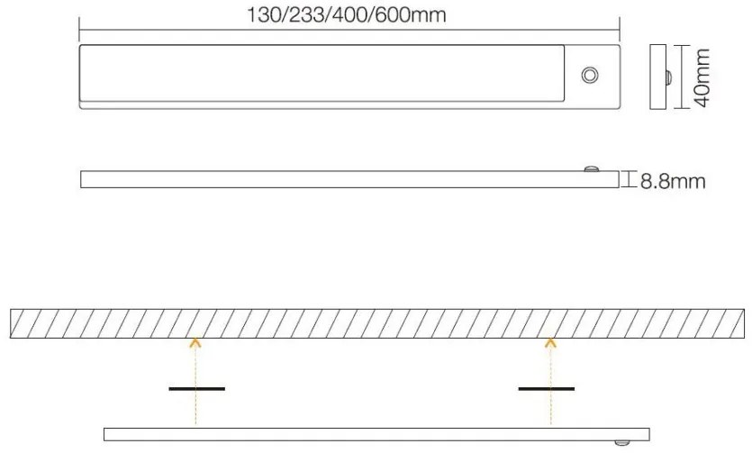 LED svítidlo MANA 3,5W 270lm 1500mAh 400x40x8,8mm bílá teplá