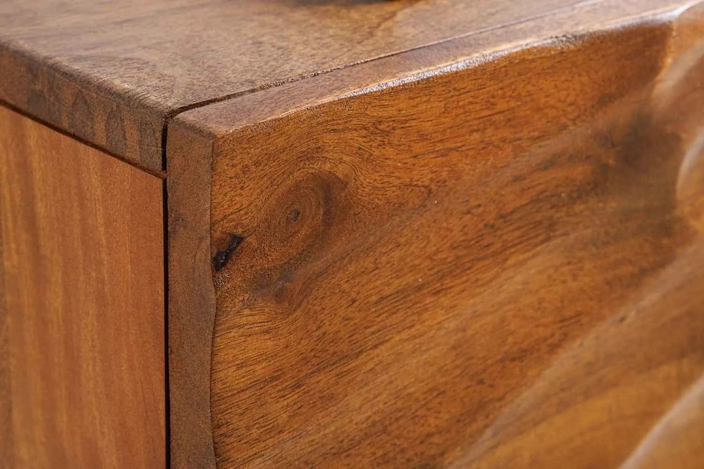 Designový závěsný TV stolek Shayla 160 cm hnědé mango - otevřené balení
