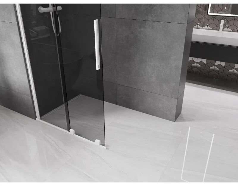Mexen Velar, sprchová zástěna s posuvnými dveřmi Walk-in 70 x 200 cm, 8mm šedé sklo, bílá matná, 871-070-000-43-20