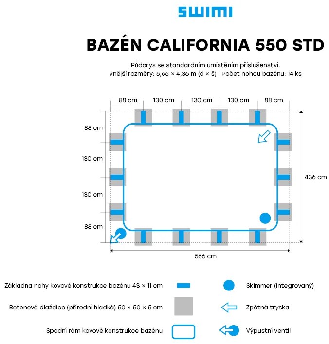 Technypools Bazénový set CALIFORNIA 550 STD 5,66 x 4,36 x 1,25 m (9780K) Barva: šedá
