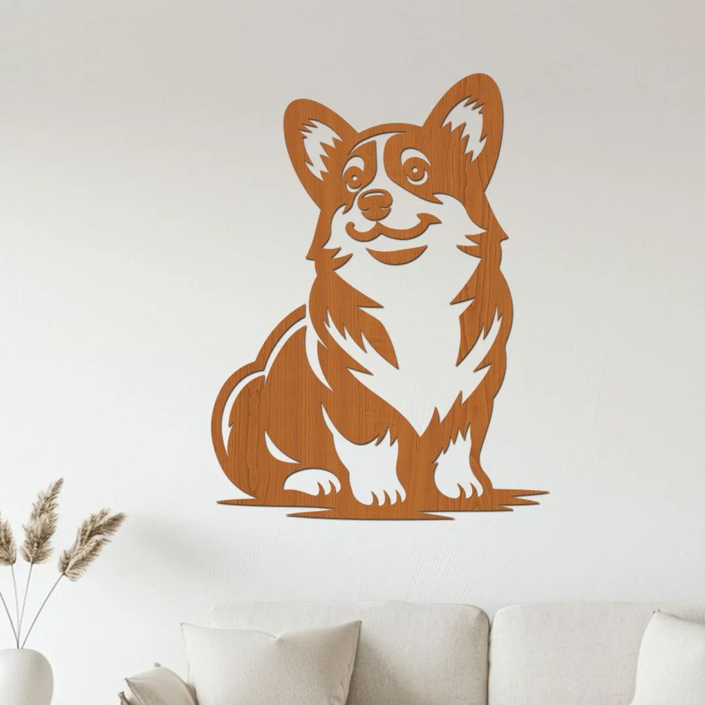 dřevo života Dřevěný obraz sedící Corgi Zvolte rozměr (cm): 45x60, Zvolte barvu dekoru: Buk