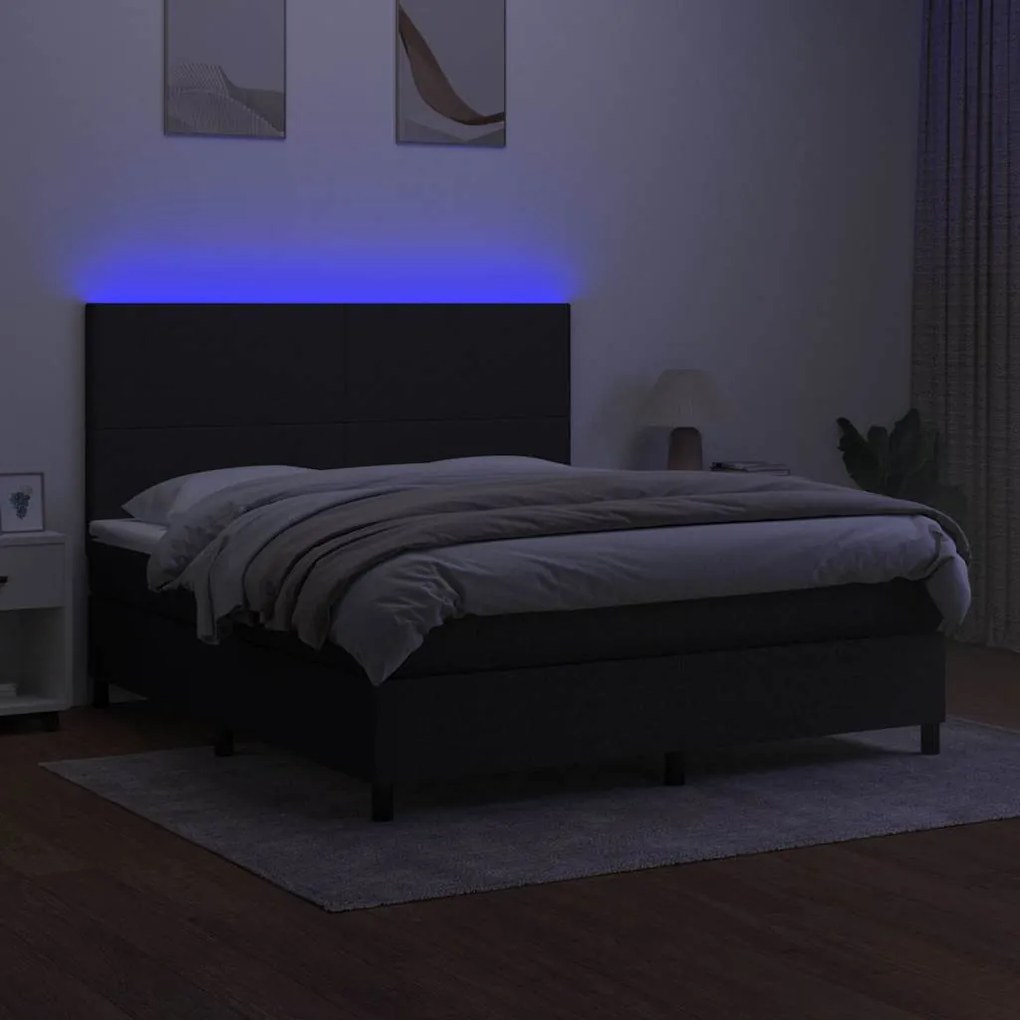 Box spring postel s matrací a LED černá 160x200 cm textil 3134727