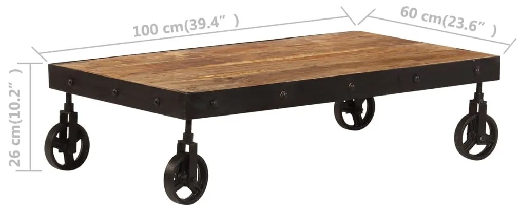 Konferenční stolek s kolečky 110 x 60 x 26 cm masivní mangovník - Default Title