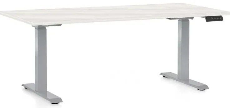 Výškově nastavitelný stůl OfficeTech D, 160 x 80 cm, šedá podnož, bílý jasan