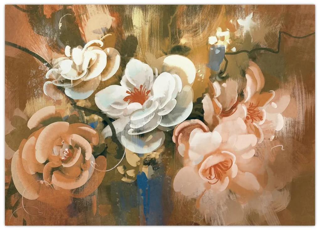 Skleněný obraz - Malovaná kytice květin (70x50 cm)
