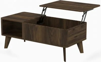 HOMCOM výškově nastavitelný konferenční stolek se skrytou přihrádkou, otevřenými policemi, vlněným čelem 100x48x41-56 cm, ořech