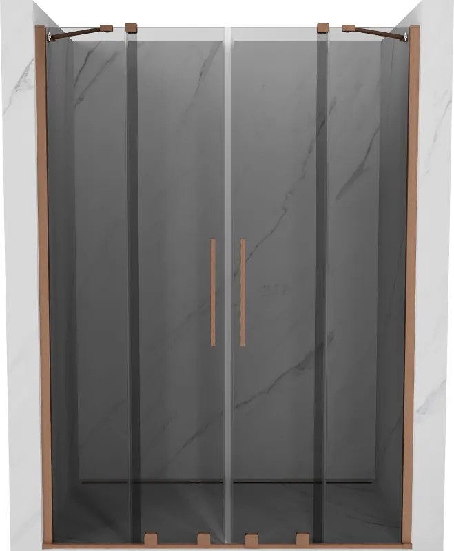 Mexen Velar Duo, posuvné sprchové dveře do otvoru 150 cm, 8mm šedé sklo, měděná matná, 871-150-000-42-65
