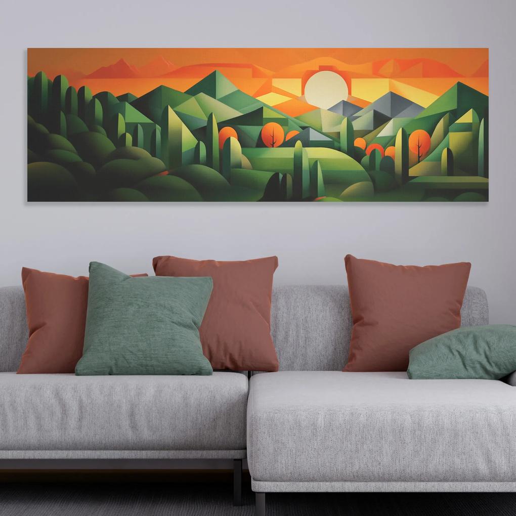 Obraz na plátně - Lesní krajina se západem slunce, abstrakce FeelHappy.cz Velikost obrazu: 180 x 60 cm